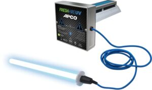 apco carbon matrix hvac uv air purifier, includes dual 2-year uvc lamp for coils and air handler (18-32 vac series) # tuv-apco-de2