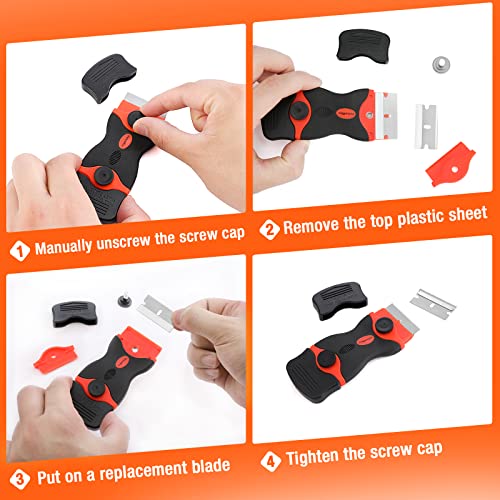 ValueMax 2-Pack Razor Blade Scrapers with 10Pcs Plastic Blades, 10Pcs Metal Blades and 3-Pack Plastic Putty Knives, Cleaning Razor Scraper Remover Tool for Decals, Stickers, Labels, Caulk, Paint