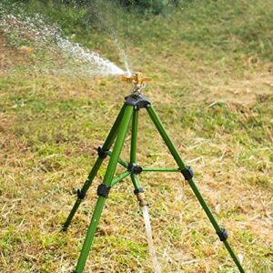 Hourleey Impact Sprinkler on Tripod Base, Heavy Duty Brass Sprinklers for Yard Lawn Garden, 0-360 Degree Large Area Coverage, 3/4 Inch Connector Extension Legs Flip Locks with Brass Sprinkler Head