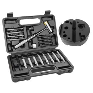 bestnule punch set, pin punches, punch tool, roll pin punch set, made of high quality metal material including punches and hammer, mechanical repair tool, with organizer storage box (with bench block)