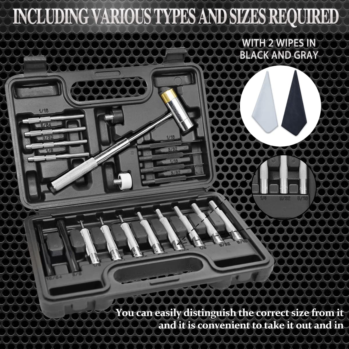 BESTNULE Punch Set, Pin Punches, Punch Tool, Roll Pin Punch Set, Made of High Quality Metal Material Including Punches and Hammer, Mechanical Repair Tool, with Organizer Storage Box (with Bench Block)