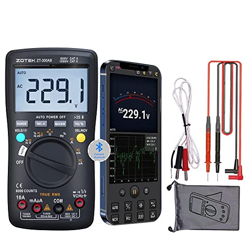 ZOTEK ZT-300AB Bluetooth Digital multimeter Tester Multi Testers True RMS Tester Automatic Mode Counts Measures Voltage Current Resistance Capacitance Frequency Temperature diode Meter