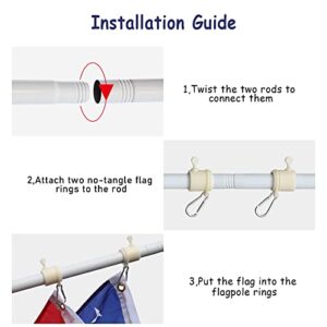 HOSKO White Flag Pole - 5ft Tangle Free Flag Pole Kit for 3x5 Flags, 1 inch Stainless Steel Flag Pole for House Outdoor Porch Decoration