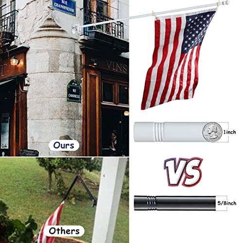 HOSKO White Flag Pole - 5ft Tangle Free Flag Pole Kit for 3x5 Flags, 1 inch Stainless Steel Flag Pole for House Outdoor Porch Decoration