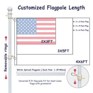 HOSKO White Flag Pole - 5ft Tangle Free Flag Pole Kit for 3x5 Flags, 1 inch Stainless Steel Flag Pole for House Outdoor Porch Decoration