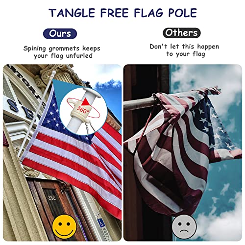 HOSKO White Flag Pole - 5ft Tangle Free Flag Pole Kit for 3x5 Flags, 1 inch Stainless Steel Flag Pole for House Outdoor Porch Decoration