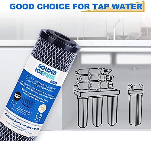 GOLDEN ICEPURE 1 Micron 2.5" x 10" Whole House CTO Carbon Sediment Water Filter Compatible with Dupont WFPFC8002, WFPFC9001, FXWTC, Culligan P5-D, WHCF-WHWC, D-10A, DWC30001, SCWH-5, 3PACK