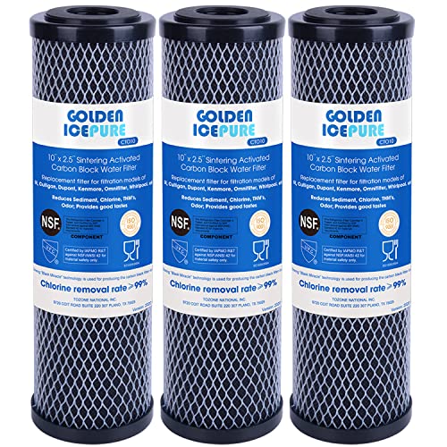 GOLDEN ICEPURE 1 Micron 2.5" x 10" Whole House CTO Carbon Sediment Water Filter Compatible with Dupont WFPFC8002, WFPFC9001, FXWTC, Culligan P5-D, WHCF-WHWC, D-10A, DWC30001, SCWH-5, 3PACK