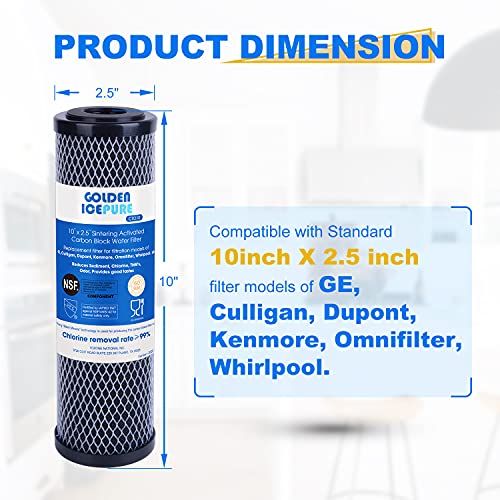 GOLDEN ICEPURE 1 Micron 2.5" x 10" Whole House CTO Carbon Sediment Water Filter Compatible with Dupont WFPFC8002, WFPFC9001, FXWTC, Culligan P5-D, WHCF-WHWC, D-10A, DWC30001, SCWH-5, 3PACK