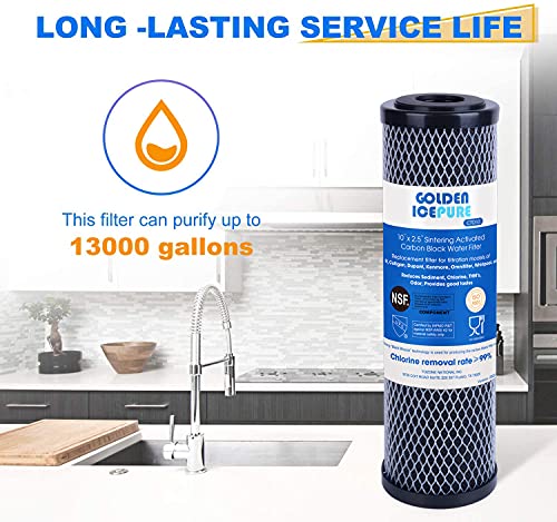 GOLDEN ICEPURE 1 Micron 2.5" x 10" Whole House CTO Carbon Sediment Water Filter Compatible with Dupont WFPFC8002, WFPFC9001, FXWTC, Culligan P5-D, WHCF-WHWC, D-10A, DWC30001, SCWH-5, 3PACK