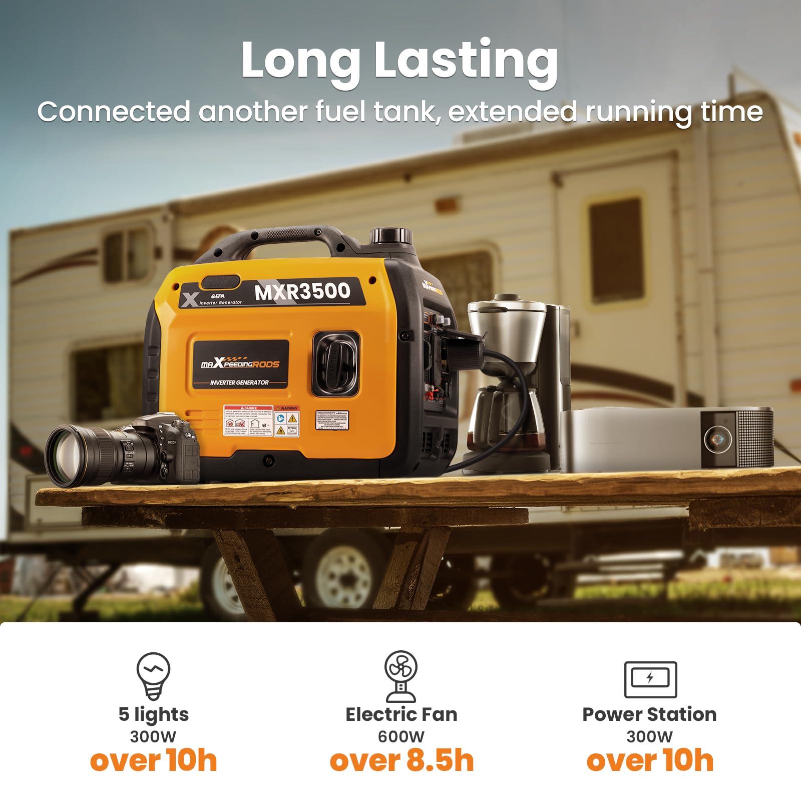 MaXpeedingrods 3500 Watt Portable Inverter Generator Gas Powered, EPA Compliant, Compact and Lightweight for Home Backup Power, Outdoor Camping, RV and Trailer