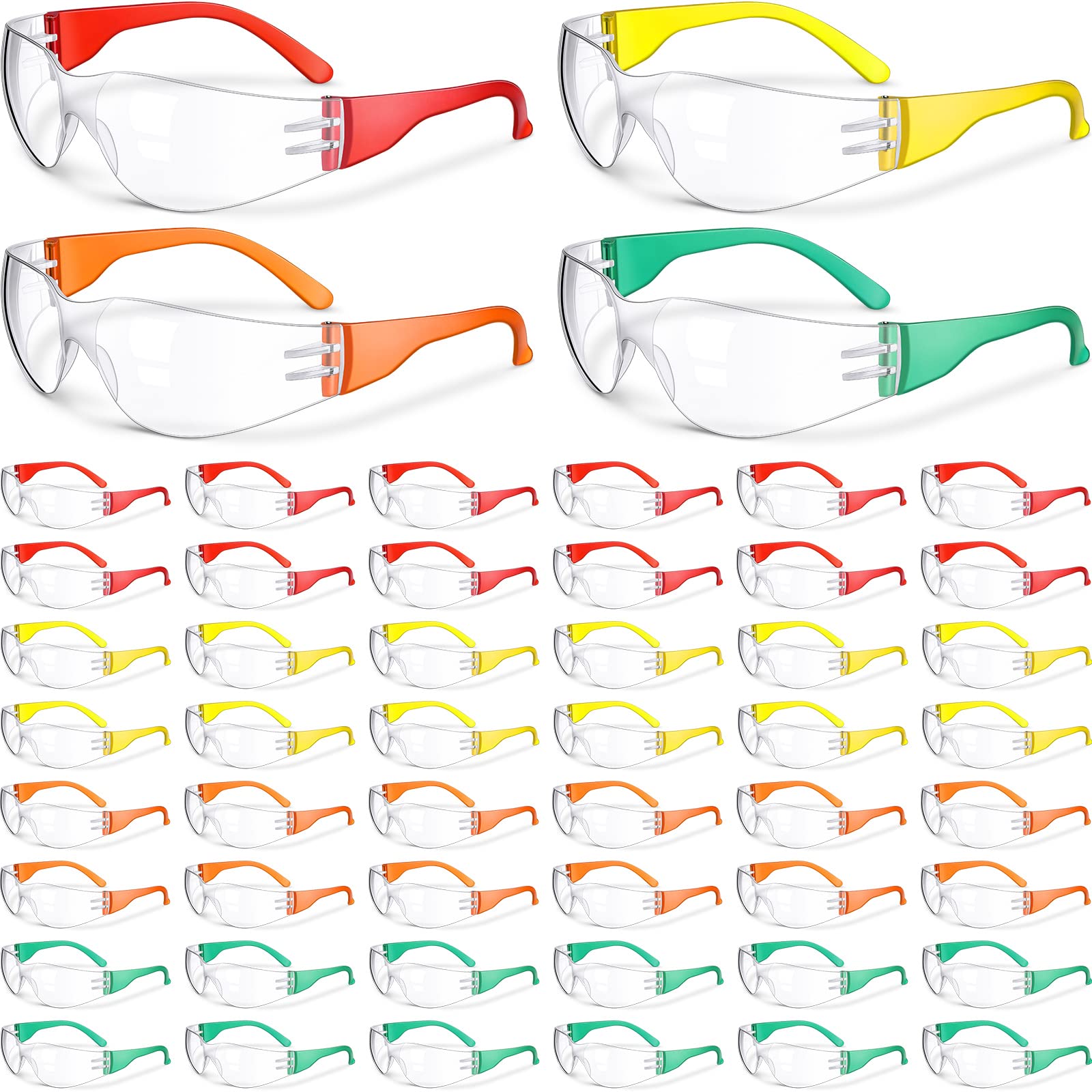 Weewooday 48 Packs Kids Safety Glasses Scratch Impact Resistant Safety Goggles Child Protective Eyewear Goggles with Lenses(Orange, Yellow, Green, Red)