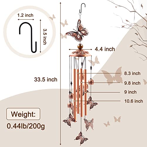 Ukulork Wind Chimes Outdoor Clearance, Butterflies Aluminum Tube Windchime with S Hook,Patio Garden Decor, Housewarming Gift.