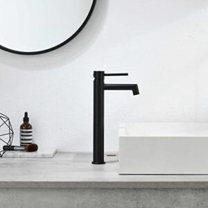 DICOYA Matte Black Vessel Sink Faucet, Single Handle Tall Basin Faucet for Sink Above Counter, Modern Countertop Bathroom Design, 304 Stainless Steel, One Hole