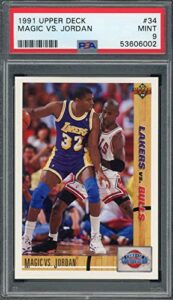 michael jordan magic johnson 1991 upper deck basketball card #34 graded psa 9