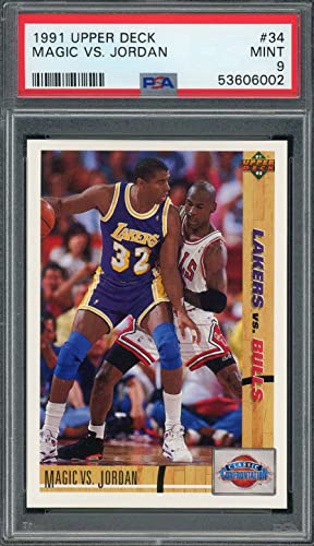 Michael Jordan Magic Johnson 1991 Upper Deck Basketball Card #34 Graded PSA 9