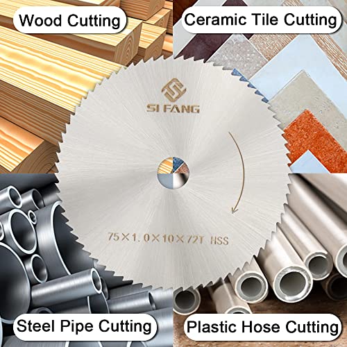 3 Inch Hss Saw Blade 75mm Steel Saw Disc Wheel Cutting Blades with 3/8 Inch Arbor Mini Drill Saw Blade for Wood Plastic Metal Tile Composite Materials Cutting 72T (3Pcs)