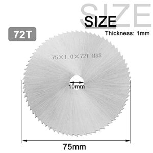 3 Inch Hss Saw Blade 75mm Steel Saw Disc Wheel Cutting Blades with 3/8 Inch Arbor Mini Drill Saw Blade for Wood Plastic Metal Tile Composite Materials Cutting 72T (3Pcs)