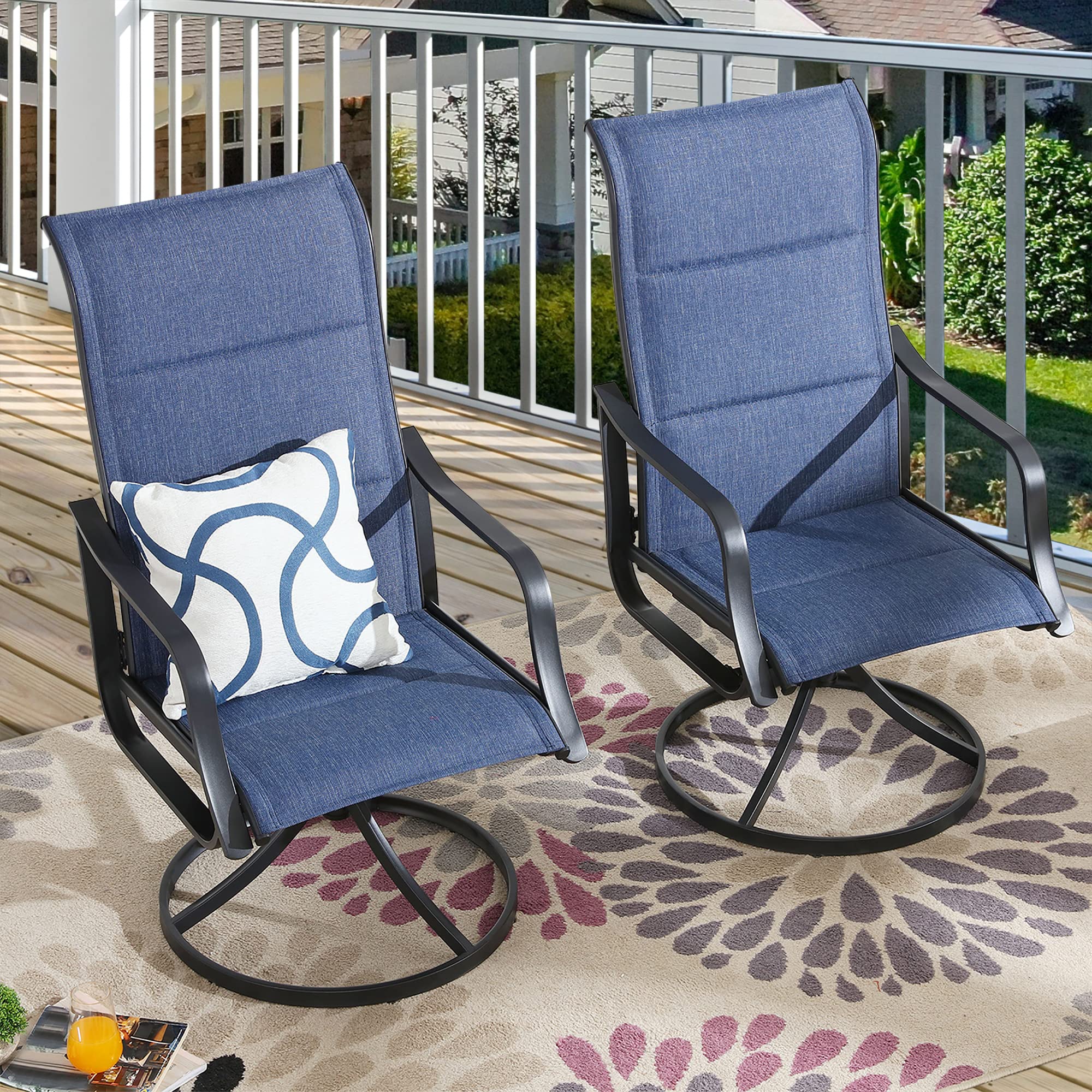 PatioFestival Patio Dining Set 5 Pieces Metal Frame Outdoor Furniture Sets Outside Swivel Rocker Chairs Suqare Table with All Weather Frame (Blue)