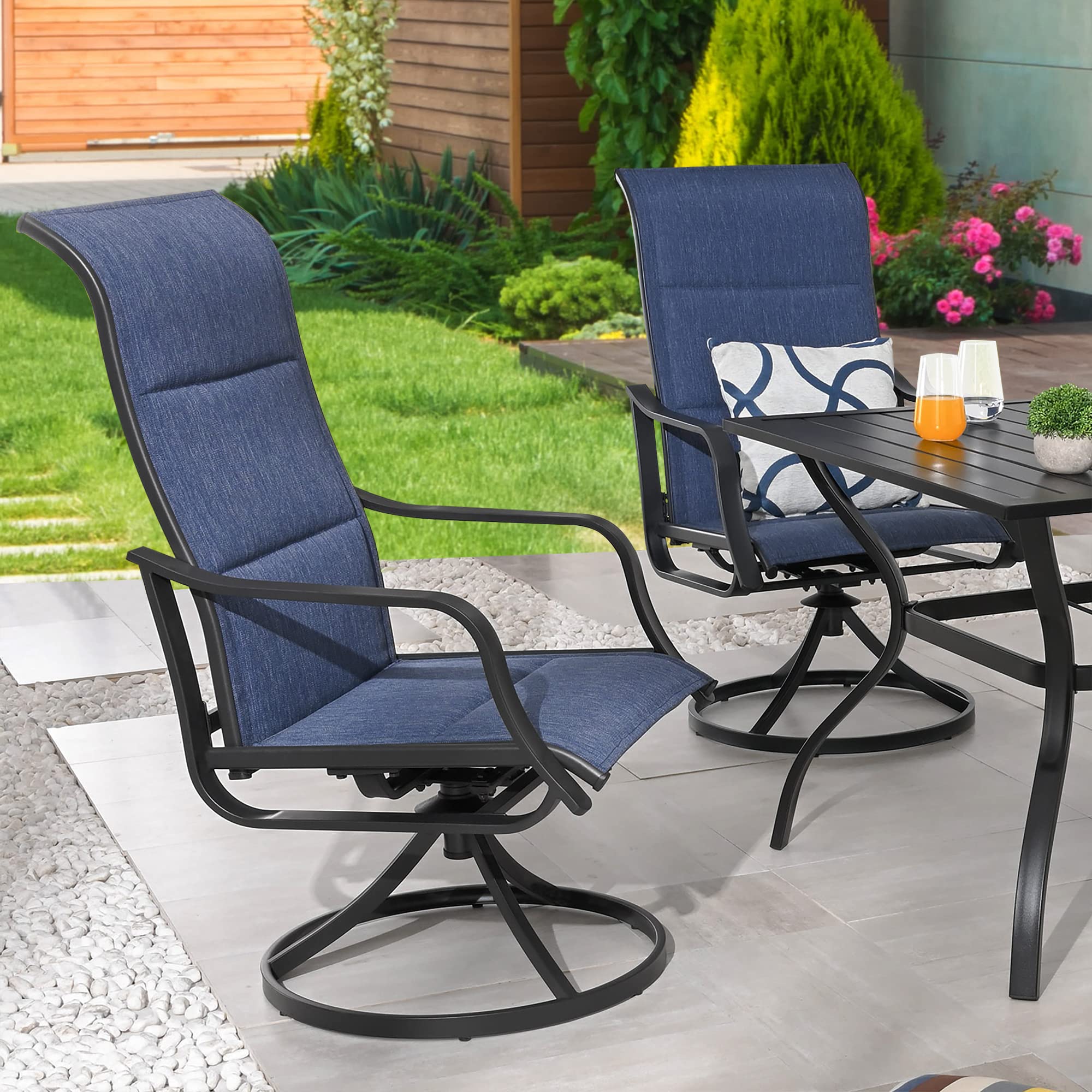 PatioFestival Patio Dining Set 5 Pieces Metal Frame Outdoor Furniture Sets Outside Swivel Rocker Chairs Suqare Table with All Weather Frame (Blue)