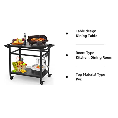 RAXSINYER 20"x32" Double-Shelf Grill Table Movable Grill Cart, Outdoor Food Prep and Pizza Oven Table, Grill Stand Fits Blackstone Griddle 17" 22"