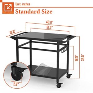 RAXSINYER 20"x32" Double-Shelf Grill Table Movable Grill Cart, Outdoor Food Prep and Pizza Oven Table, Grill Stand Fits Blackstone Griddle 17" 22"