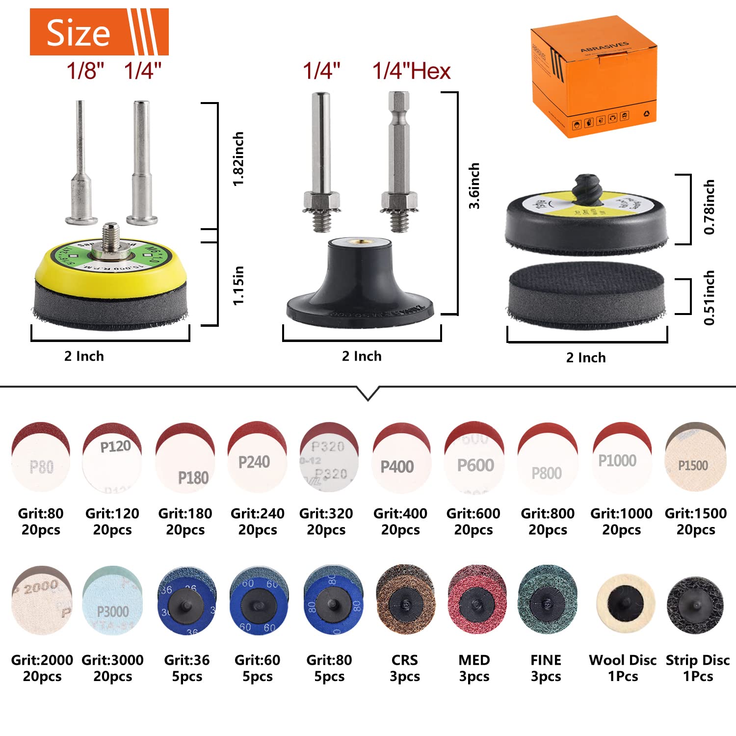 Tshya 270Pack 2inch Sanding Discs Pad Variety Kit for Drill Grinder Rotary Tools Die Grinder Accessories with 1/8"&1/4" Shank Backer Plate, Sanding Pads Includes 36-3000 Grit