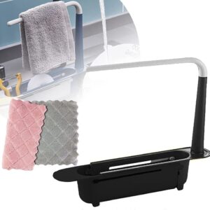 QNMD Updated Adjustable 2-in-1 Telescopic Sink Storage Rack Holder,Telescopic Sponge Holder Towel Rack for Kitchen Sink,Sink Storage Rack Holder Telescoping Sink Caddy