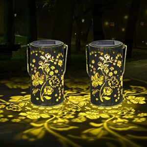 taomika 2 pack solar lanterns garden hanging solar lantern outdoor waterproof, solar lantern metal led decorative for patio yard, pathway, fence, walkway, decorative lamp