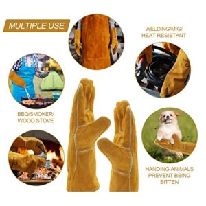 KOP&WDHOM Welding Gloves 14" Heavy Duty Gloves for Heat & Wear Resistant Lined Premium Leather&Fireproof Stitching Heat Resistant for Fireplace/Welders/BBQ/Gardening Stuff Gloves