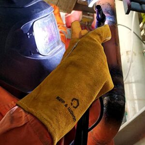 KOP&WDHOM Welding Gloves 14" Heavy Duty Gloves for Heat & Wear Resistant Lined Premium Leather&Fireproof Stitching Heat Resistant for Fireplace/Welders/BBQ/Gardening Stuff Gloves