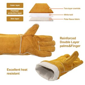 KOP&WDHOM Welding Gloves 14" Heavy Duty Gloves for Heat & Wear Resistant Lined Premium Leather&Fireproof Stitching Heat Resistant for Fireplace/Welders/BBQ/Gardening Stuff Gloves