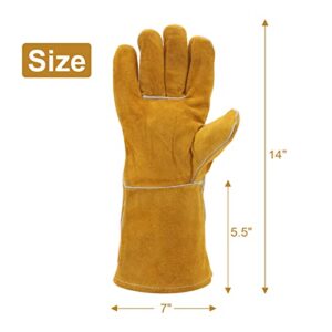 KOP&WDHOM Welding Gloves 14" Heavy Duty Gloves for Heat & Wear Resistant Lined Premium Leather&Fireproof Stitching Heat Resistant for Fireplace/Welders/BBQ/Gardening Stuff Gloves