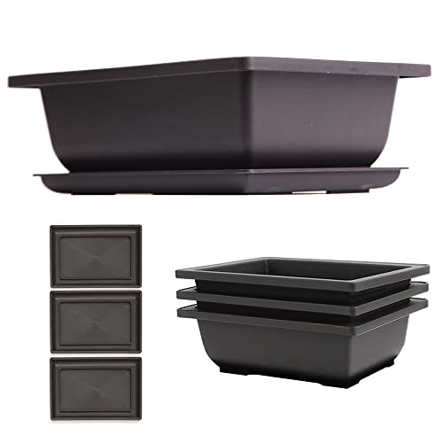 Bonsai Pots – 3pcs Bonsai Pot with Humidity Trays for Indoor Plants – Bonsai Pots with Drainage Tray and Built-In Mesh – Durable Plastic Bonsai Tree Pot with Irrigation Holes – 9"D x 6.7"W x 3"H