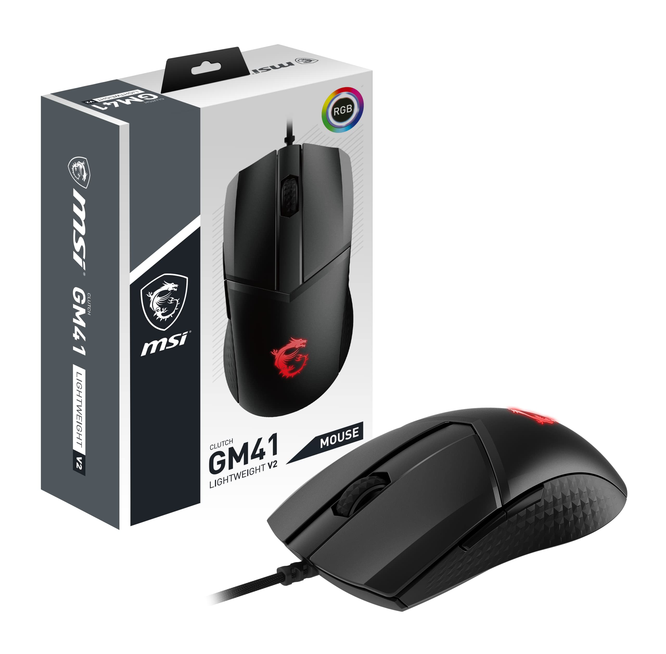 MSI CLUTCHGM41 Lightweight V2 Gaming USB RGB Adjustable up to 16000 DPI Desktop Laptop Gaming Mouse (Clutch GM41 Light Weight V2),Black