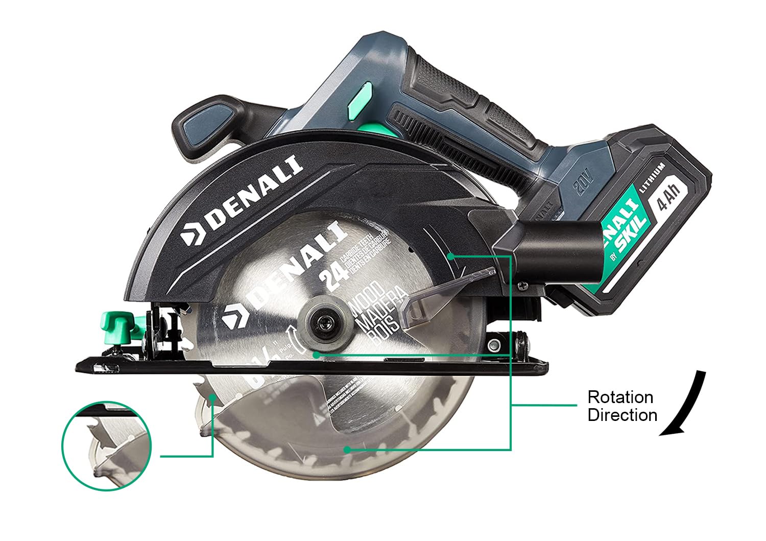 Amazon Brand - Denali by SKIL 20V Cordless Drill, Reciprocating & Circular Saw, Work Light With (2) 2.0Ah Lithium Batteries, 2.4A Charger & Carry Bag