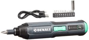 amazon brand - denali by skil 4v cordless stick screwdriver with 34-piece bit set, carrying case, and usb cable