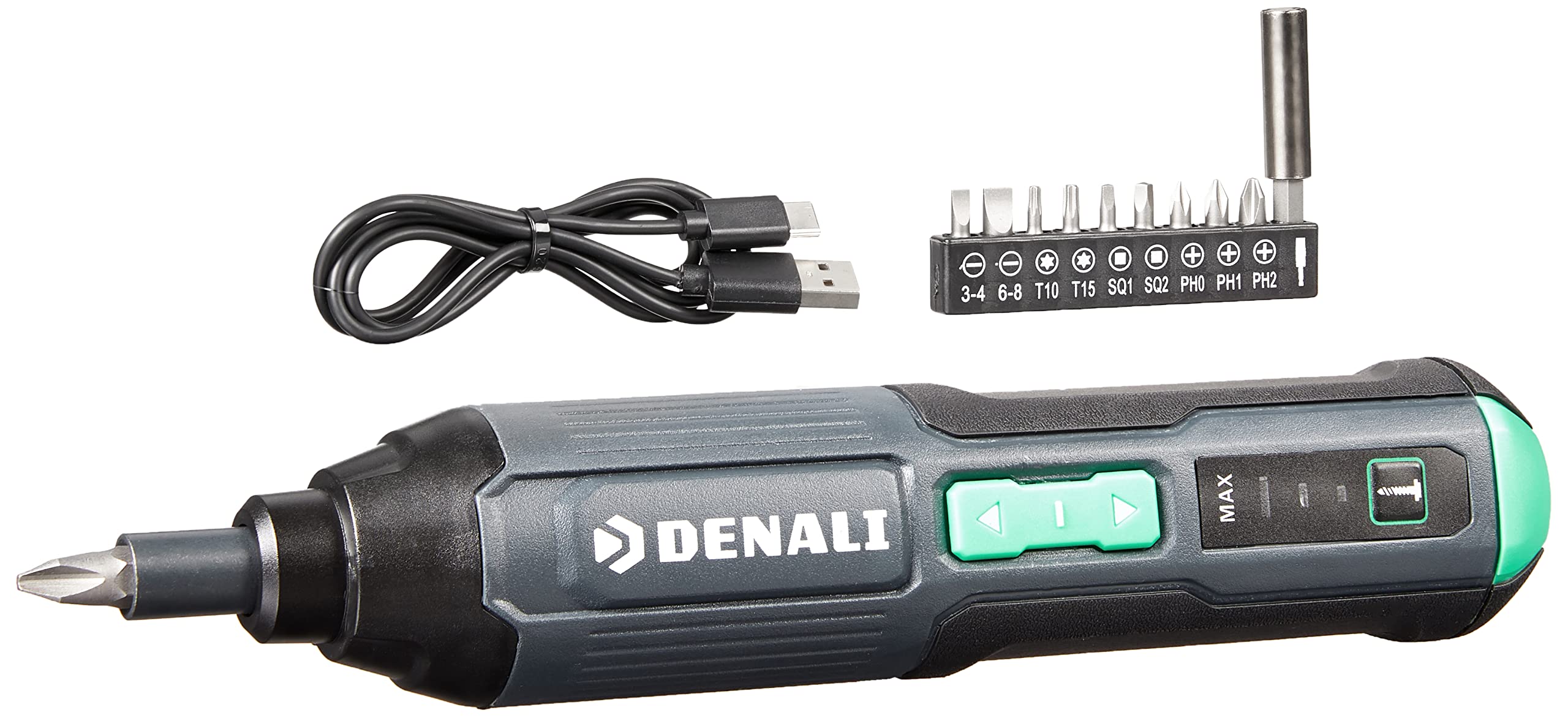 Amazon Brand - Denali by SKIL 4V Cordless Stick Screwdriver with 34-Piece Bit Set, Carrying Case, and USB Cable