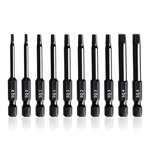 Robertson Square Drill Bit Set (10 Pack - 2.3" Long Magnetic Heads) Square Screwdriver Bit Sizes #0, 1, 2, 3, and #4 (2 of Each Size)