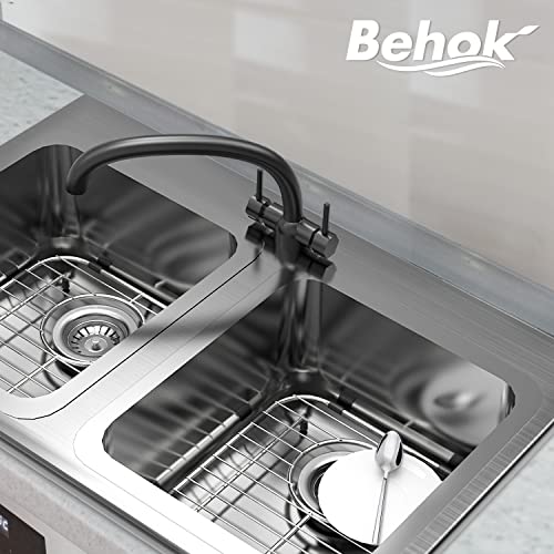 BEHOK 2 pack Sink Protector Grid 13" x 11-5/8", Rear Drain with Corner Radius 1-1/2", 304 Stainless Steel for Kitchen Sink BH-1311 Sink Grate