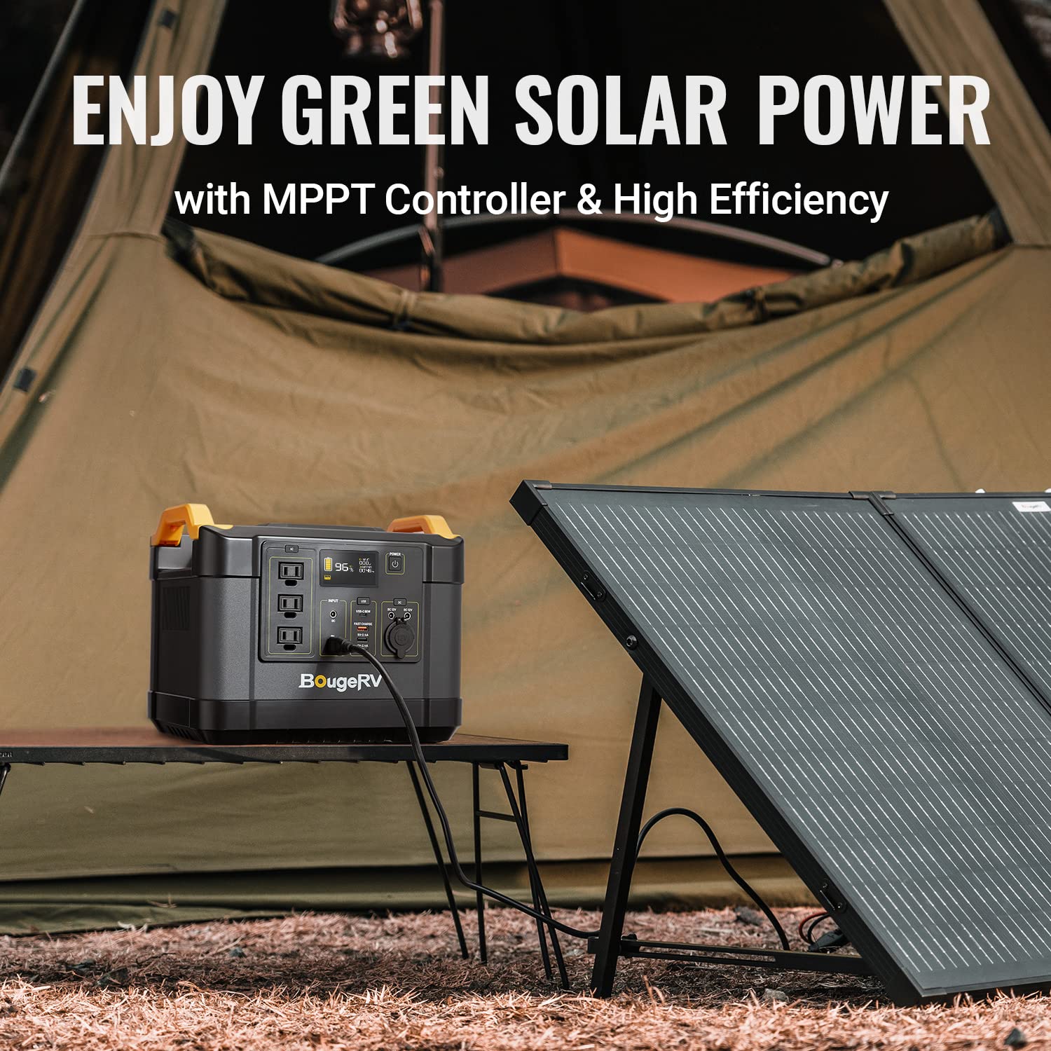 BougeRV 1120Wh Solar Generator, LiFePO4 Power Station with 3x110V/1200W AC Outlet, Ideal for Outdoor Camping Travel Emergency Backup