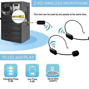 Wireless Microphone System for 2 People, 2.4G Dual Wireless Headset Mics Ideal for Speakers, Voice Amplifier, PA System, Teacher, Tour Guides, Fitness Instructor