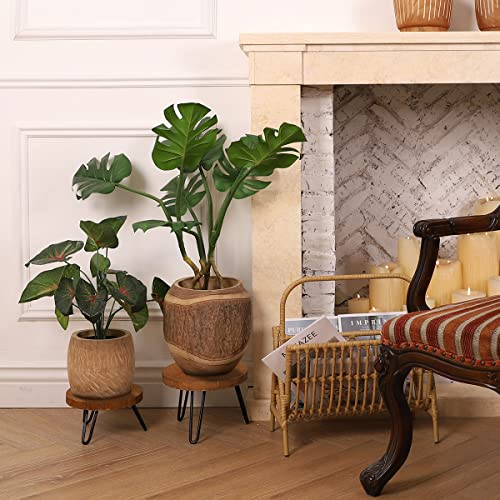 Athaliah Wood Plant Stand, 2 Pack Wooden Plant Stool Indoor, Mini Mid Century Modern Plant Flower Holder for Rustic Home Garden Patio Office Table Decor