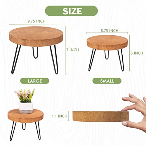 Athaliah Wood Plant Stand, 2 Pack Wooden Plant Stool Indoor, Mini Mid Century Modern Plant Flower Holder for Rustic Home Garden Patio Office Table Decor