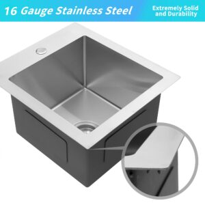 Lonsince Bar Sink,17 X 19 inch Bar Sink Drop in,Wet Bar Sink,Small RV Sink,16 Gauge Small Stainless Steel Kitchen & Bar Sink