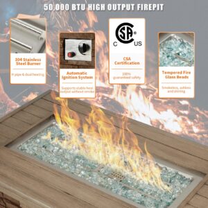 Vicluke 44 Inch Aluminum Propane Fire Pit Table w/Faux Ledgestone, Hand-Painted Table Top, 50,000 BTU Fire Table w/CSA Certification,Waterproof Cover,Glass Rock for Outdoor,Patio,Christmas(Brown)