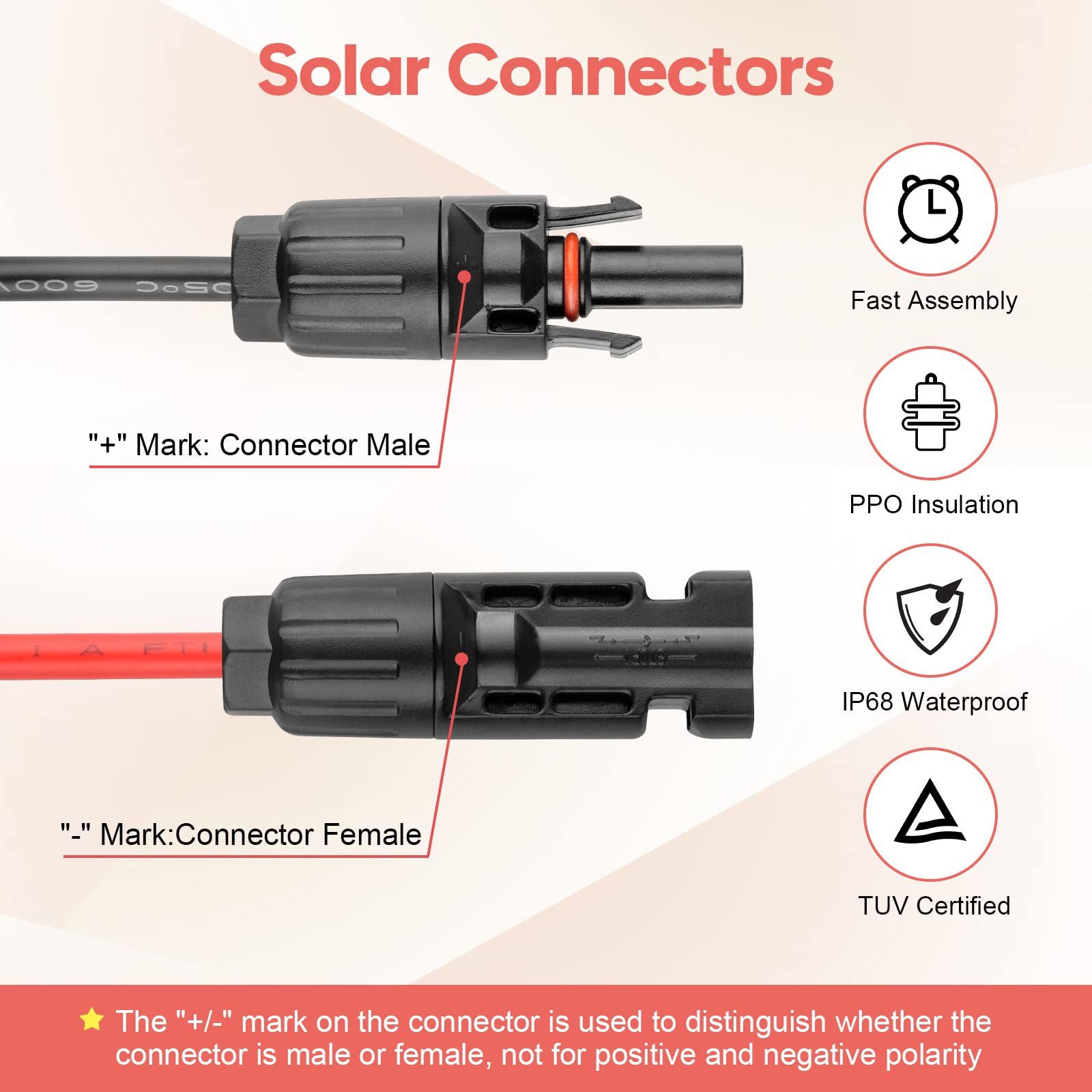 PAEKQ 10AWG Solar Panel Cable Connector Kit, Compatible with Solar Connector and Anderson Connector for RV, Goal Zero Yeti, Renogy Portable Solar Generator Power Station (1.6Ft)