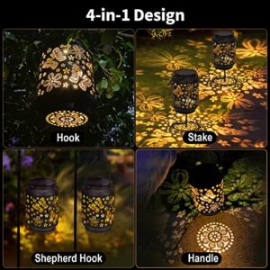 2 Pack Outdoor Solar Lanterns Butterfly Flower Design Hanging Solar Lantern Lights Waterproof Solar Powered Lanterns Decorative with Handle Solar Outdoor Lantern for Table, Patio, Courtyard, Garden