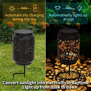 2 Pack Outdoor Solar Lanterns Butterfly Flower Design Hanging Solar Lantern Lights Waterproof Solar Powered Lanterns Decorative with Handle Solar Outdoor Lantern for Table, Patio, Courtyard, Garden