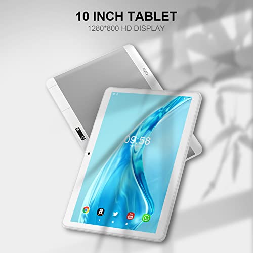 EEW Android 10 Inch Tablet, 3G Phone Talet with Dual Sim Card Slots, Dual Cameras, 2GB RAM 32GB Storage, 1280x800 HD Touchscreen, WiFi, Bluetooth 4.0, GPS, Quad Core (Silver)